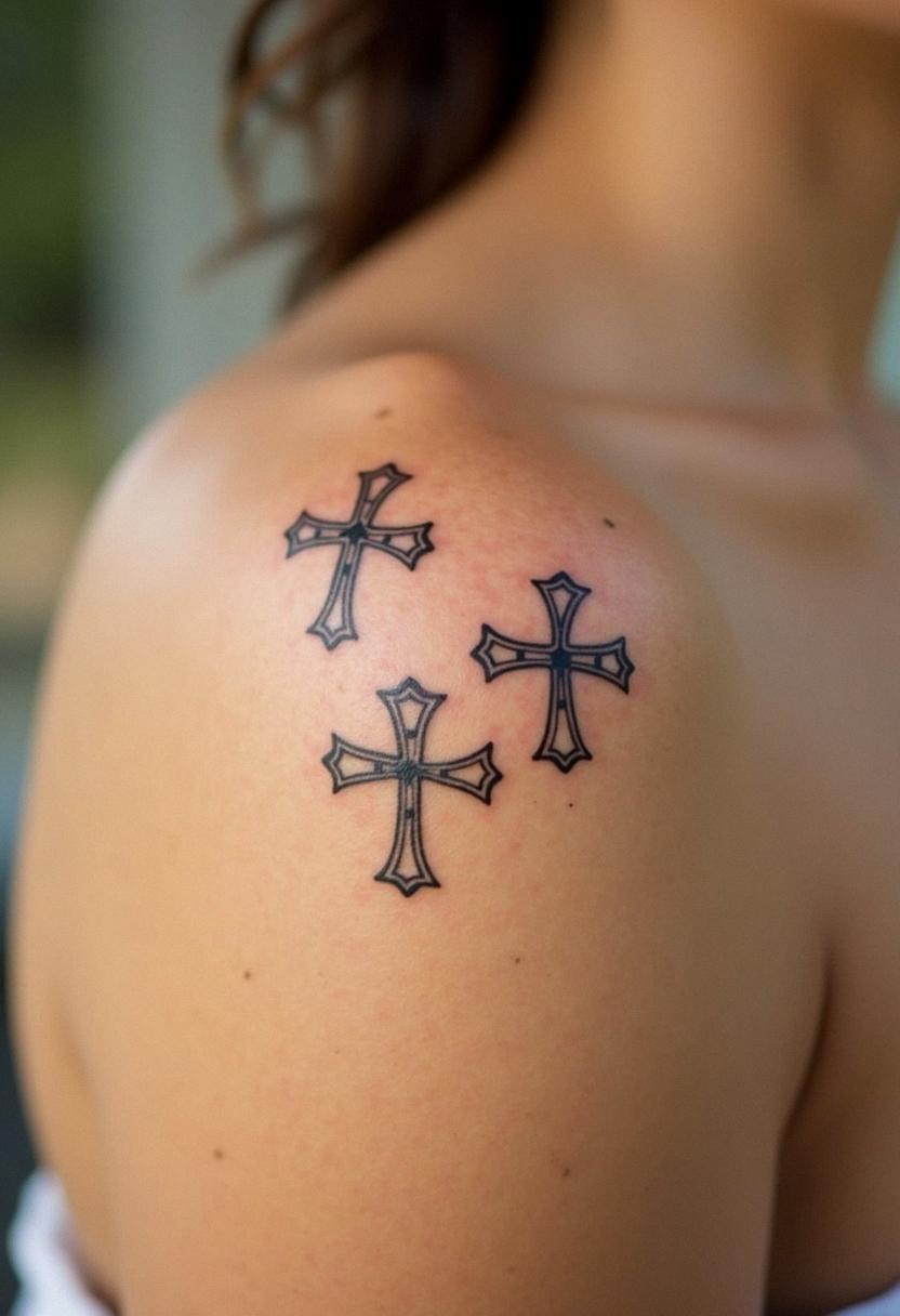 Bold Three Cross Tattoo Design - Cozy Vibes